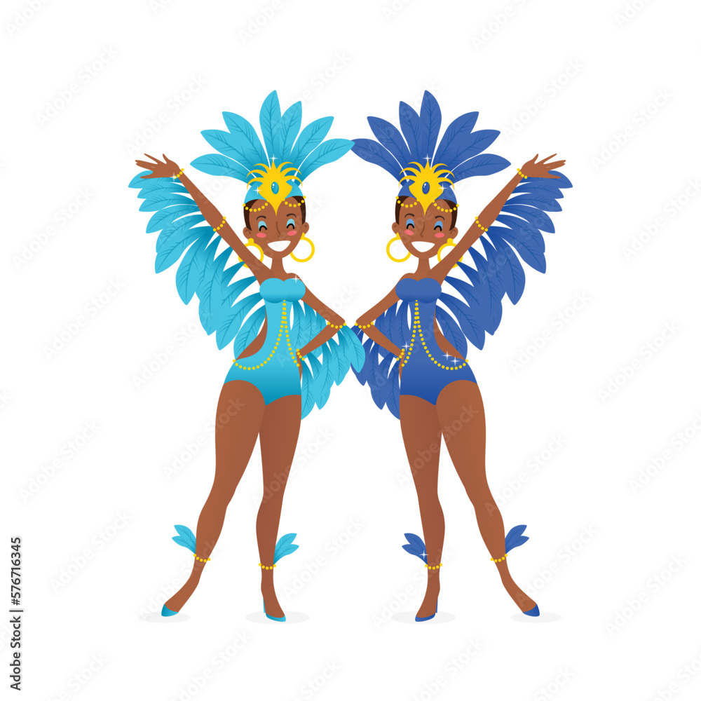 Brazilian samba dancers. Cartoon illustration of two pretty girls ...