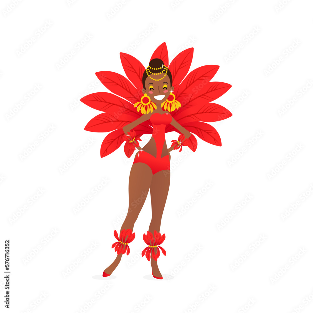 Brazilian samba dancer. Cartoon illustration of a pretty girl wearing a ...