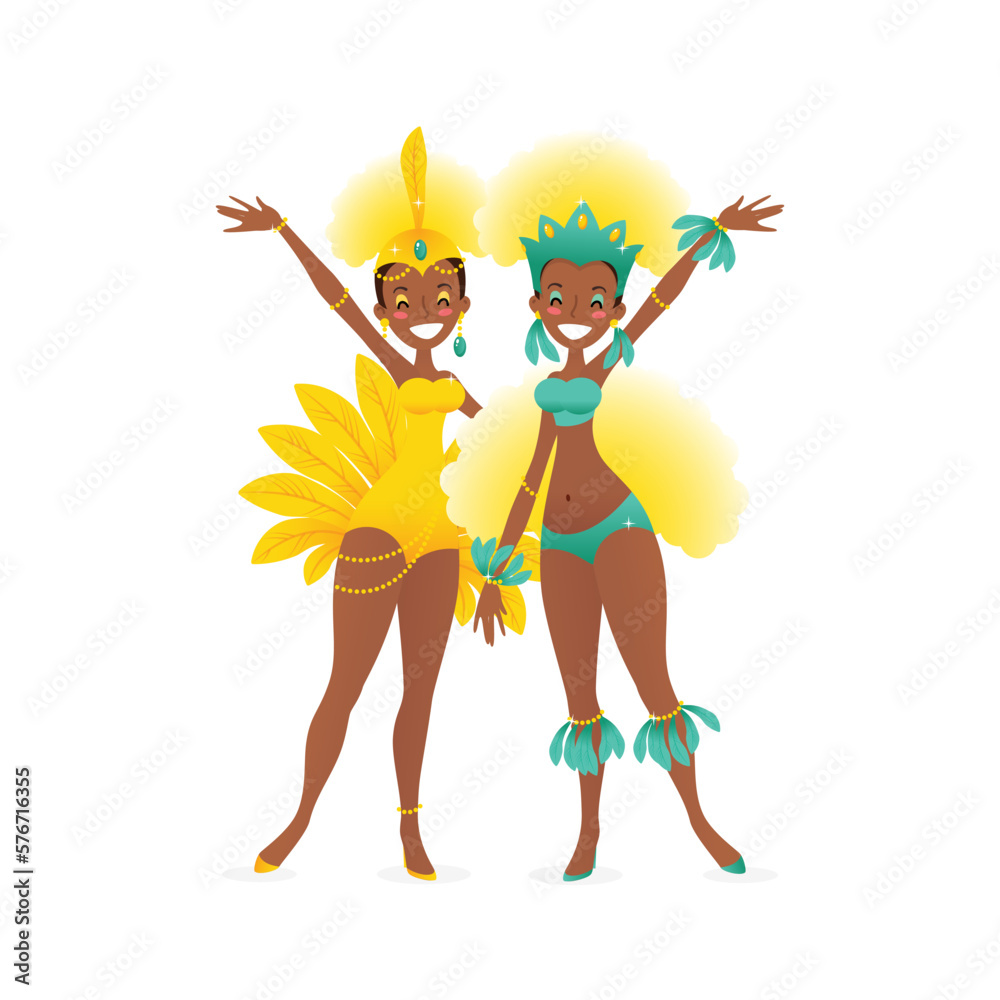 Brazilian samba dancers. Cartoon illustration of two pretty girls ...