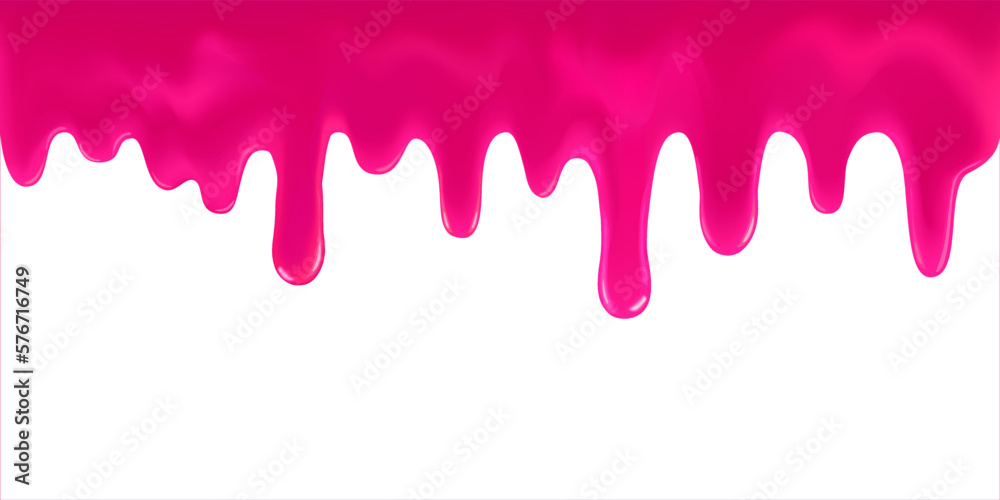 Pink icing or syrup drip. Seamless dripping sweet raspberry jam. Melted ...