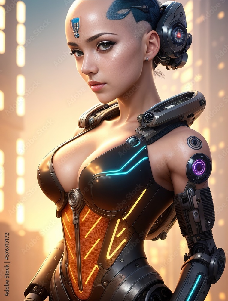 Woman In A Futuristic Costume With Sci Fi Cybernetics Cyberpunk Art Retrofuturism
