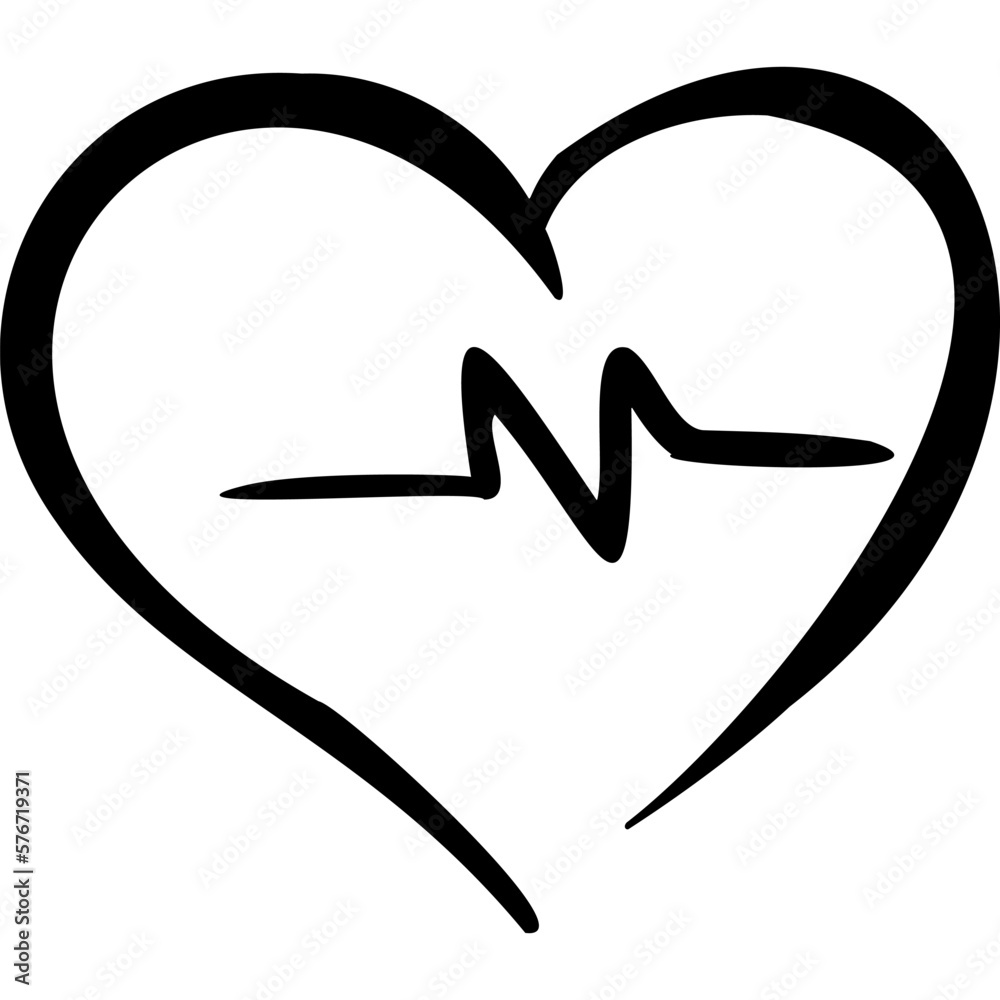 Heart with a pulse line inside sketch vector illustration hand draw ...