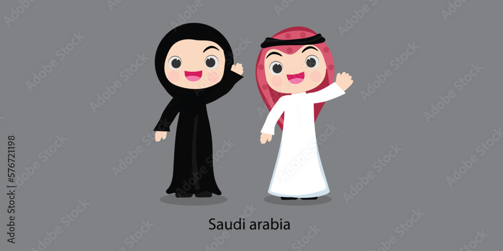 Vetor de Saudi Arabia. People in national dress with a flag. Man and ...