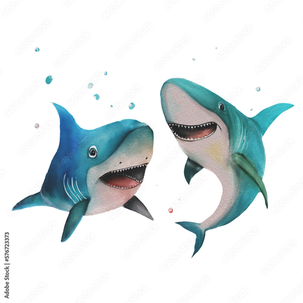 shark in the sea watercolor Stock Photo | Adobe Stock