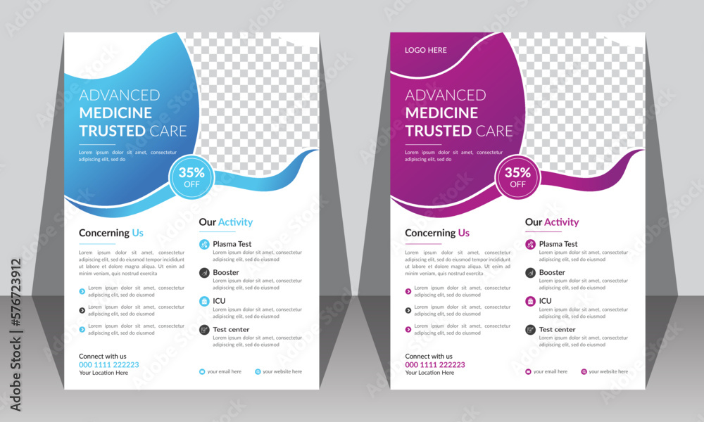 Medical 2 colorful flyer design. Corporate flyer design. Set of medical brochure, flyer design ...