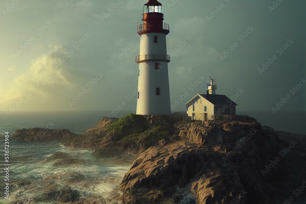 Huge island with a lighthouse. island top tower, lighthouse, sandy ...