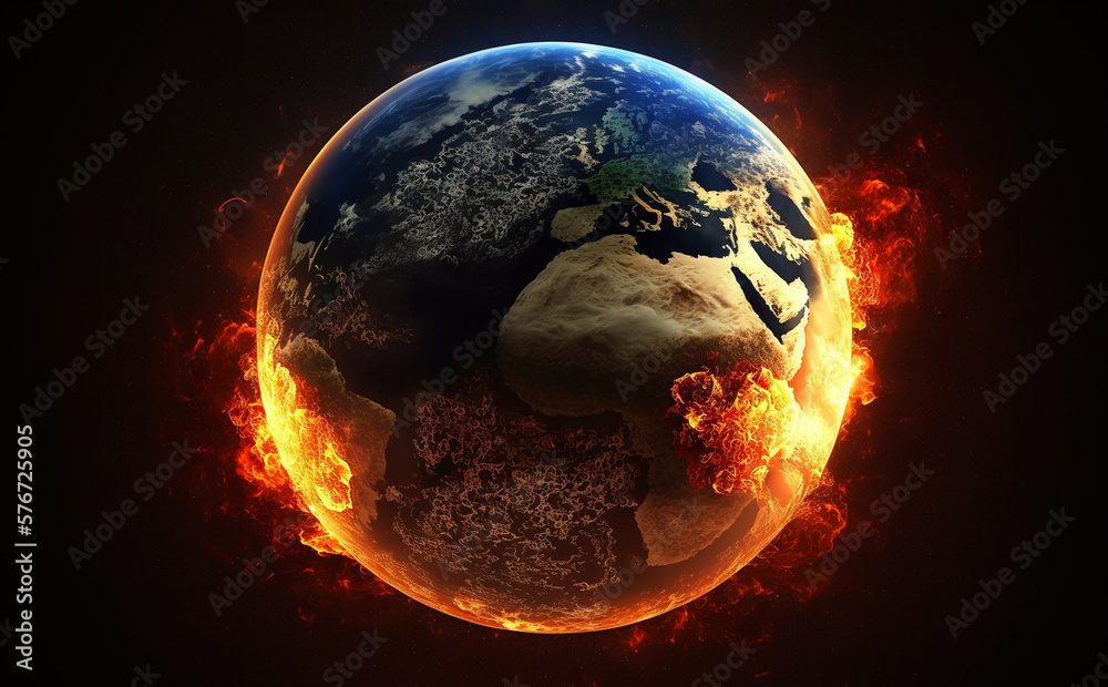 Poster Planet Earth on fire in outer space. Generative AI – Muurposter ...