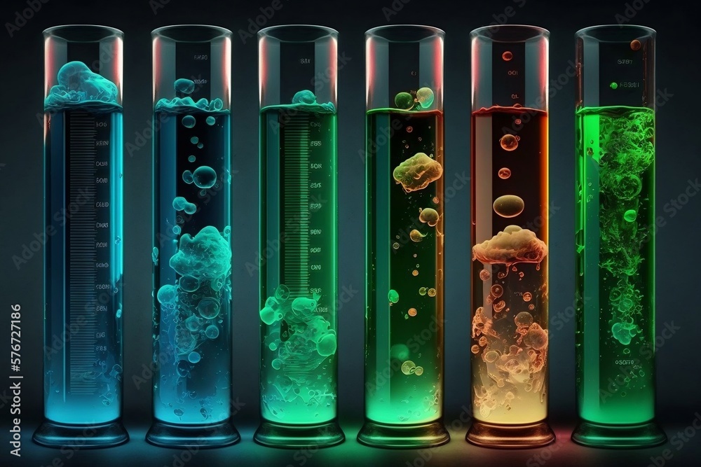 Test tubes in a science lab with a chemical reaction. Generative AI ...