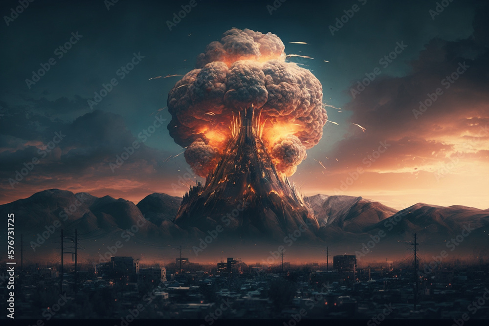 abstract of a huge nuclear bomb explosion, end of the world, doomsday ...