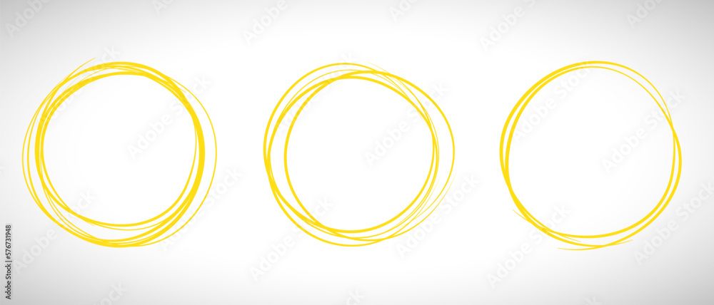 Yellow circle line hand drawn set. Highlight hand drawing circle ...