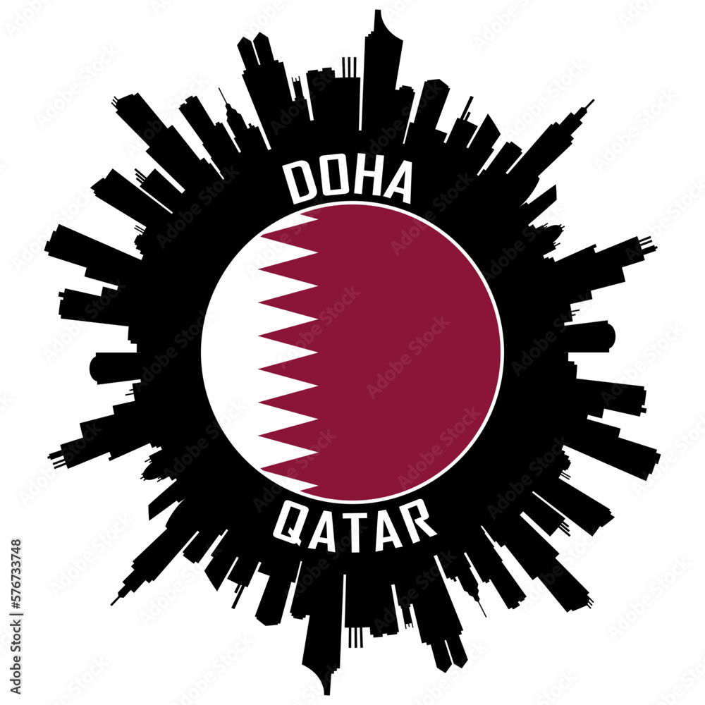 Vetor de Doha Qatar Flag Skyline Silhouette Doha Qatar Lover Travel ...