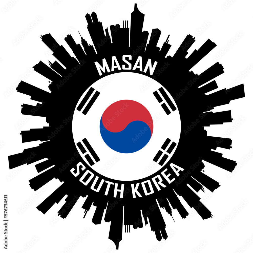 Masan South Korea Flag Skyline Silhouette Masan South Korea Lover ...