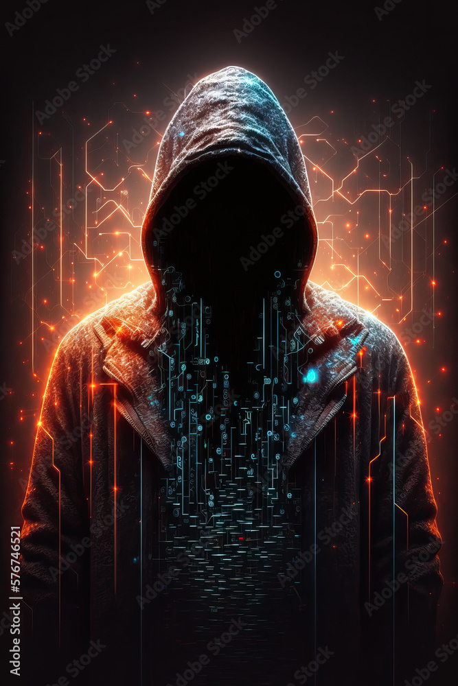 Anonymous hacker with hood with programming codes and symbols ...