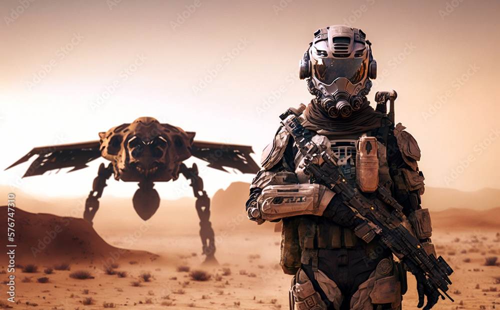 a soldier in fictional combat gear and soldier uniform, weapon and ...