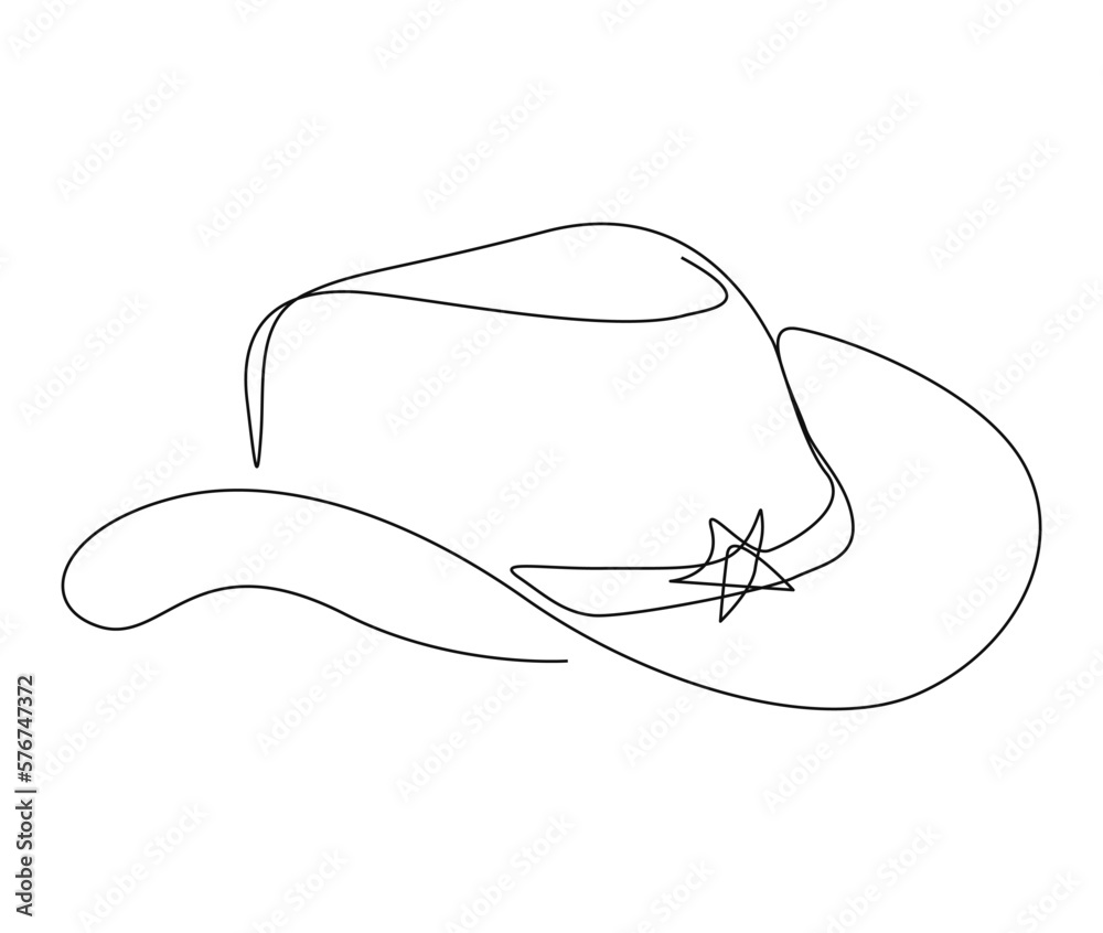 Continuous one line drawing of cowboy hat. Simple cowboy hat line art ...