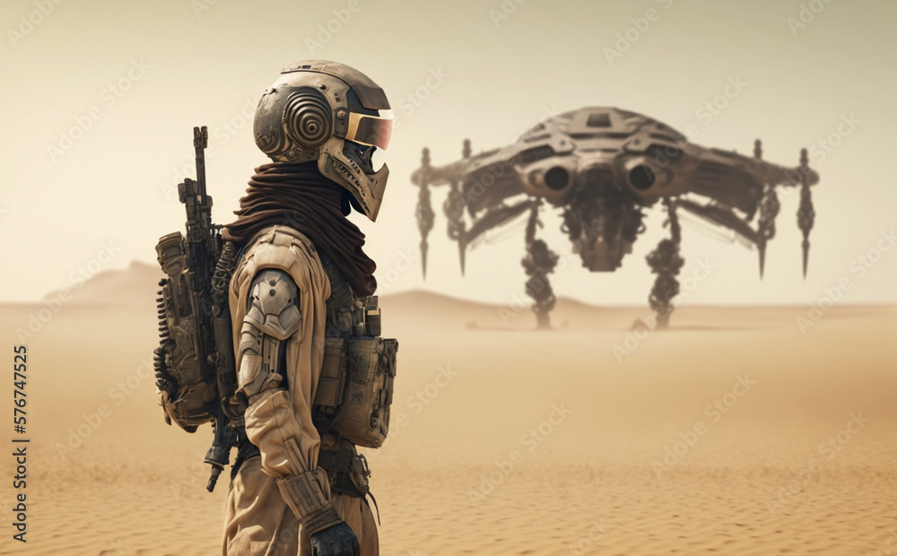 a soldier in fictional combat gear and soldier uniform, weapon and ...