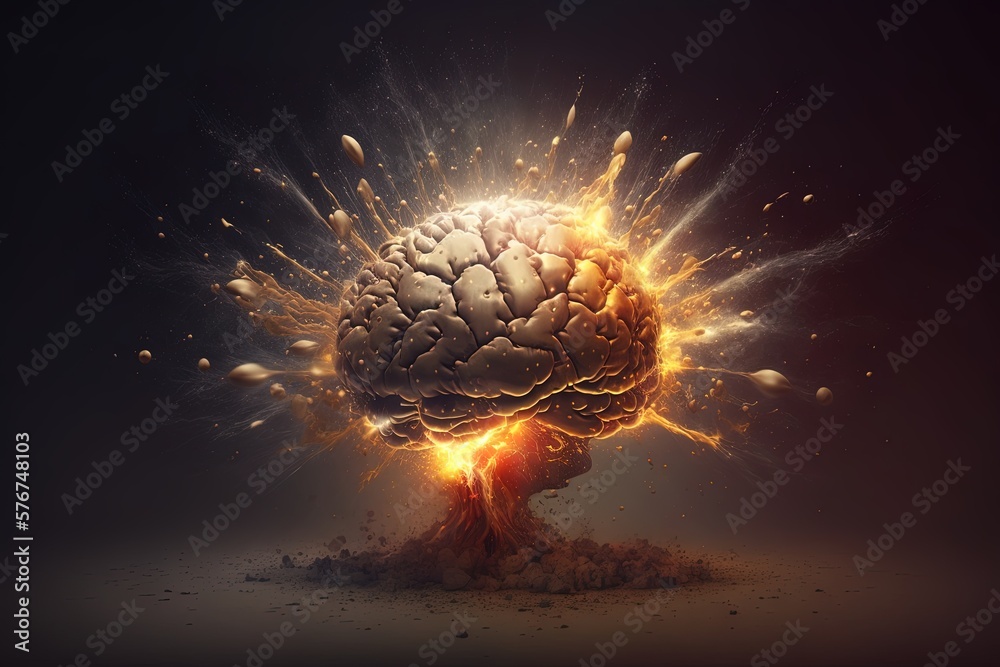 Concept art of a human brain exploding with knowledge and creativity ...