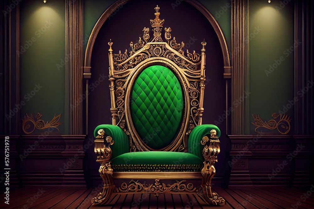 Royal Crown atop an Empty Gold Throne of Fantasy and Ancient Art in a ...