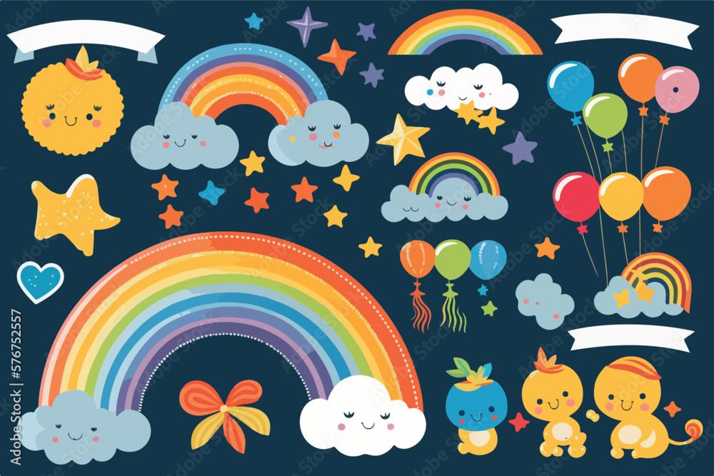 Baby Rainbow Clipart, Nursery Rainbow Decoration vectorial Stock Vector ...