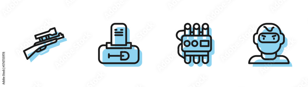 Set line Dynamite and timer clock, Sniper rifle with scope, Grave ...