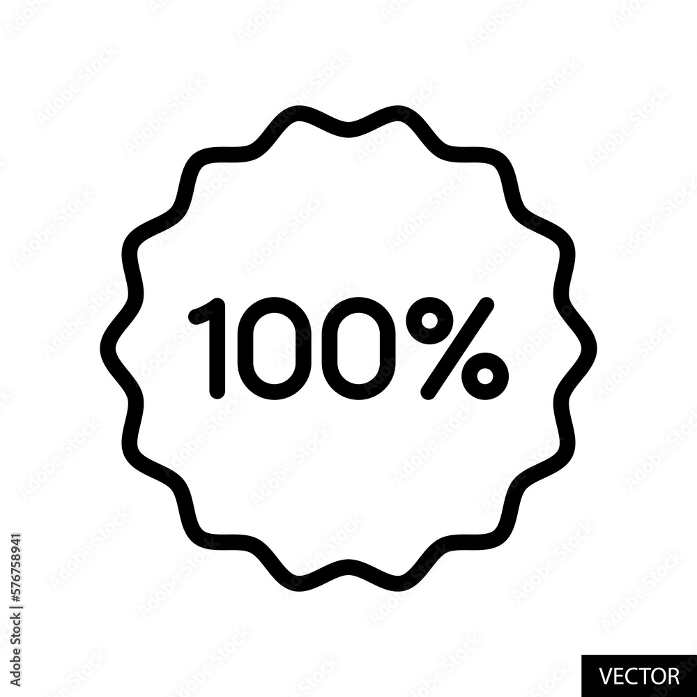 100% tag, badge, sticker, label vector icon in line style design for ...