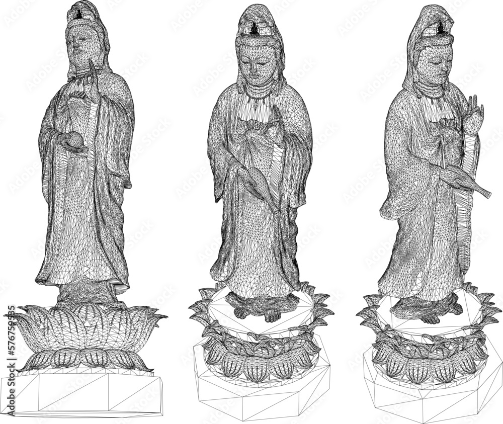 Sketch vector illustration of a statue of a holy goddess on a lotus ...