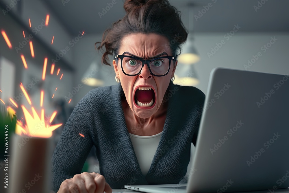 funny picture of a beautiful Business woman in glasses angry because ...