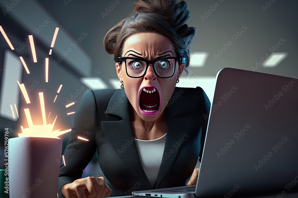 funny picture of a beautiful Business woman in glasses angry because ...