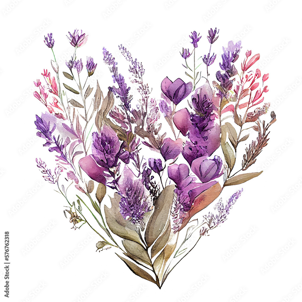 heart shaped purple Lavender bouquet, Romantic heart vignette made of ...