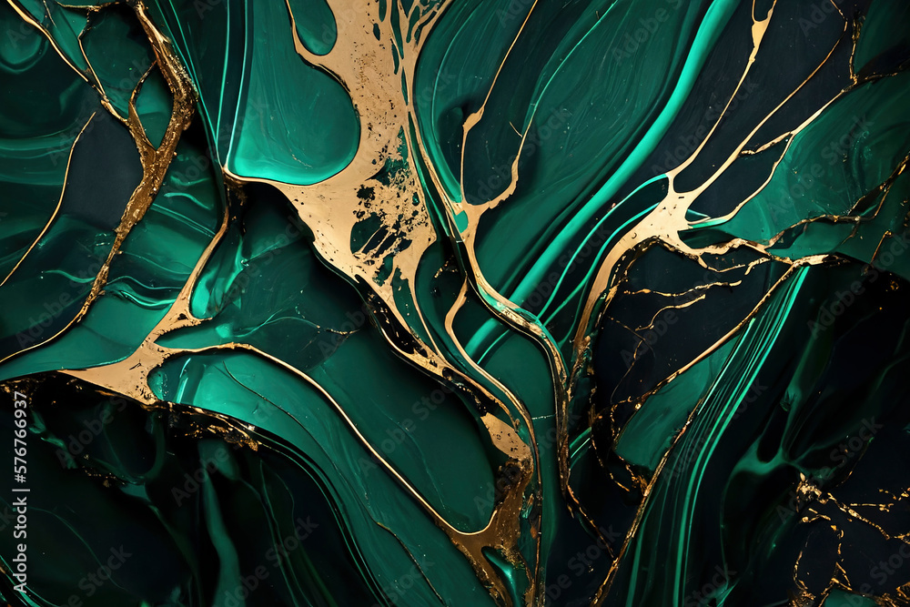 marble background of emerald green color with gold trim or gold threads ...