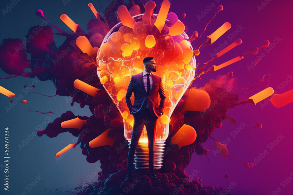 bright idea and creative thinking, visualization of brainstorming, a ...