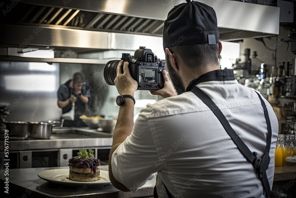 Generative AI Illustration of a cook or chef recording a video and ...