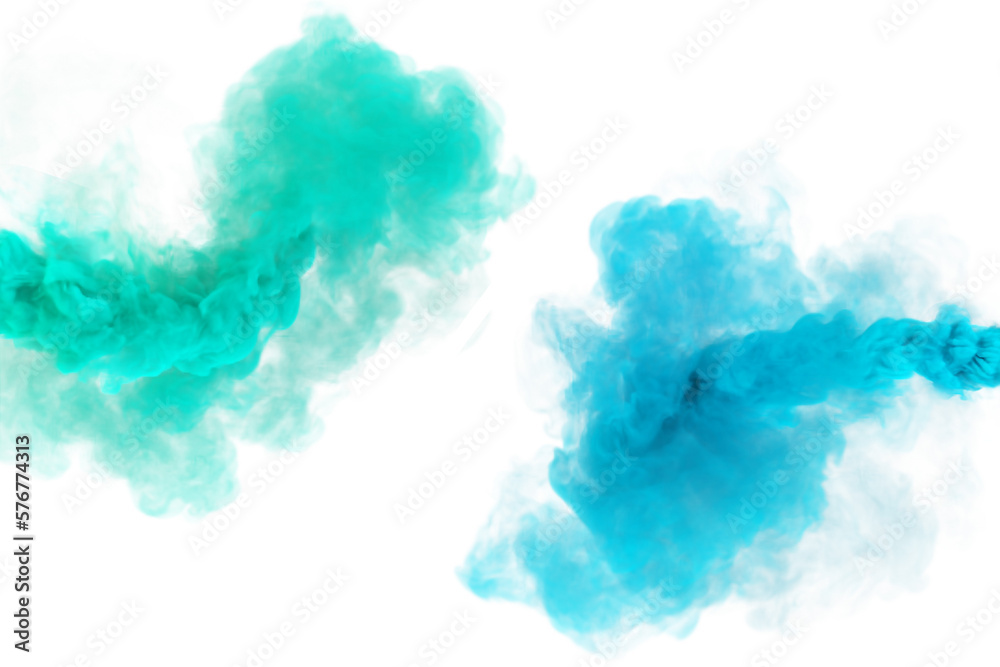 Menthol green and blue plumes of smoke. Marine blue and green 3D render ...