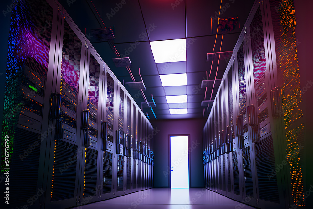 Server racks in computer network security server room data center ...