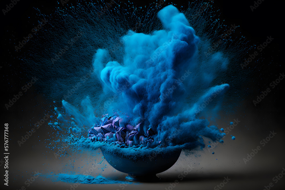 Explosion of blue color paint powder on black background. Neural ...