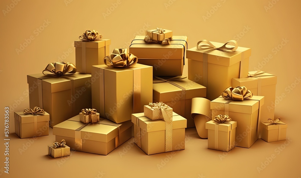 a bunch of boxes that are stacked up with bows on top of each one of ...