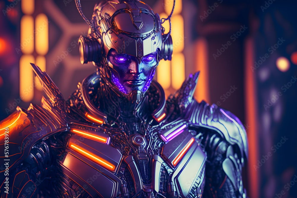 Modern futuristic male humanoid robot with metal outfit. Neural network ...