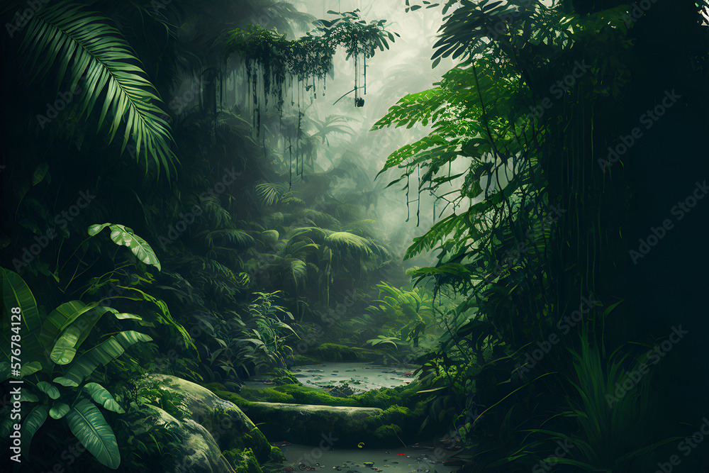 Asian tropical jungle rainforest in daytime. Neural network AI ...