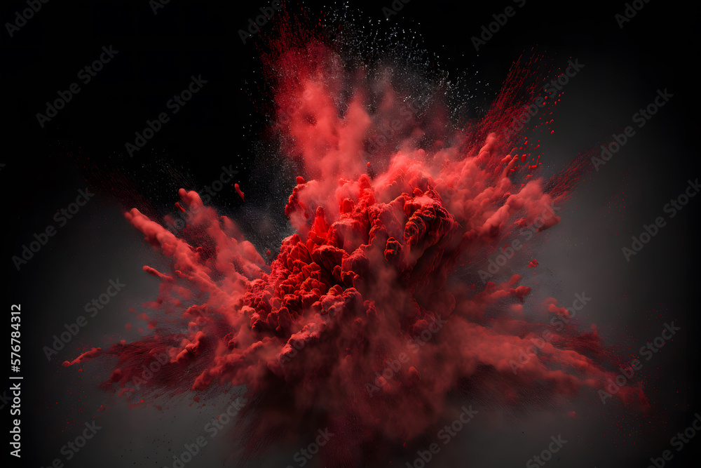 Explosion of red color paint powder on black background. Neural network ...