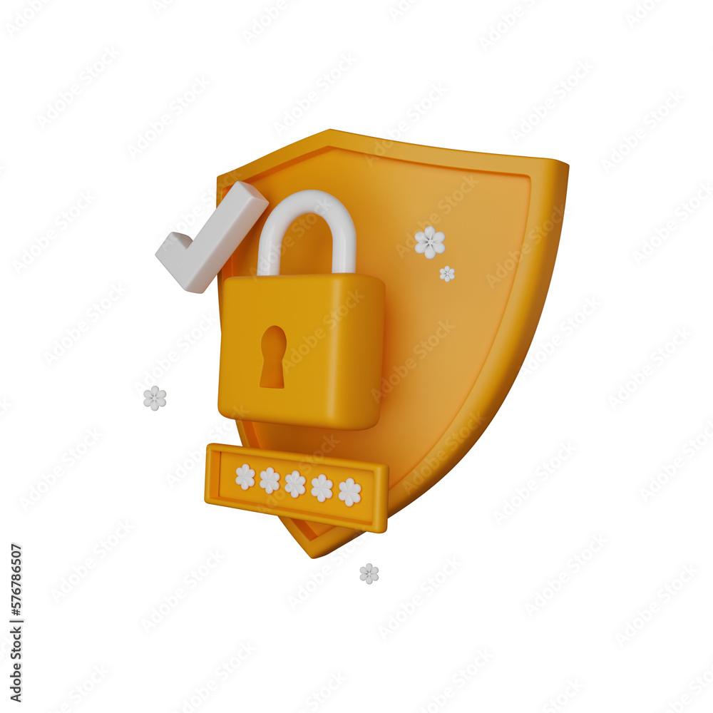 3d Shield Secure Icon Lock Password Authentication Render Concept Secret Personal Data