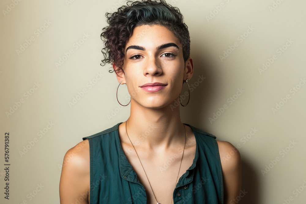 Generative AI illustration of transgender woman with earrings Stock ...