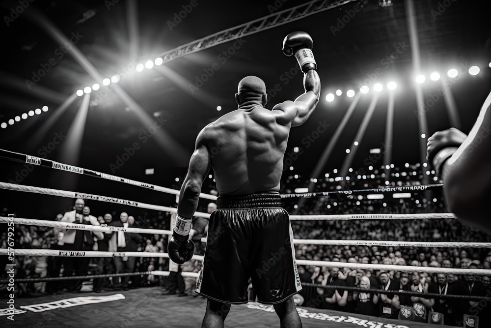Generative Illustration AI of a black heavyweight boxer saluting with a ...