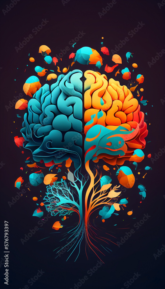 Ai generated. Creative brain having an explosion of consciousness ...