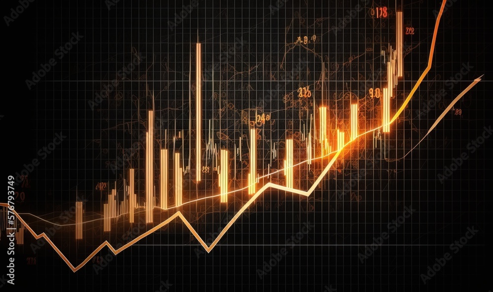 a line graph with a dark background and a yellow line going up the side ...
