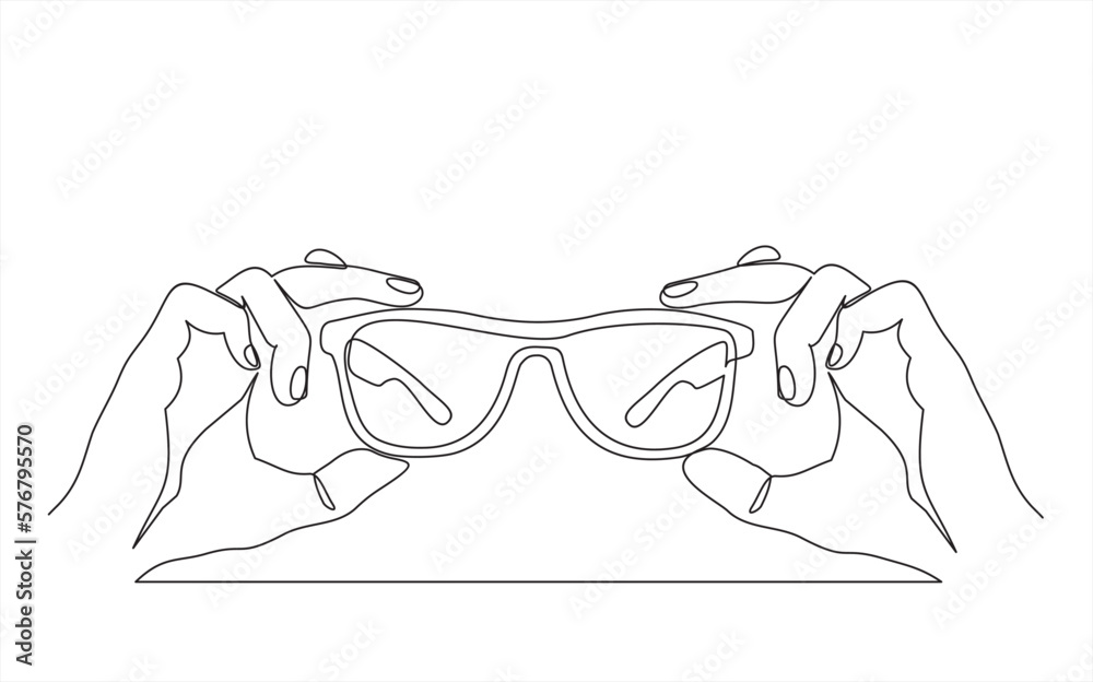 continuous one line vector drawing of hand holding sunglasses. Line art ...