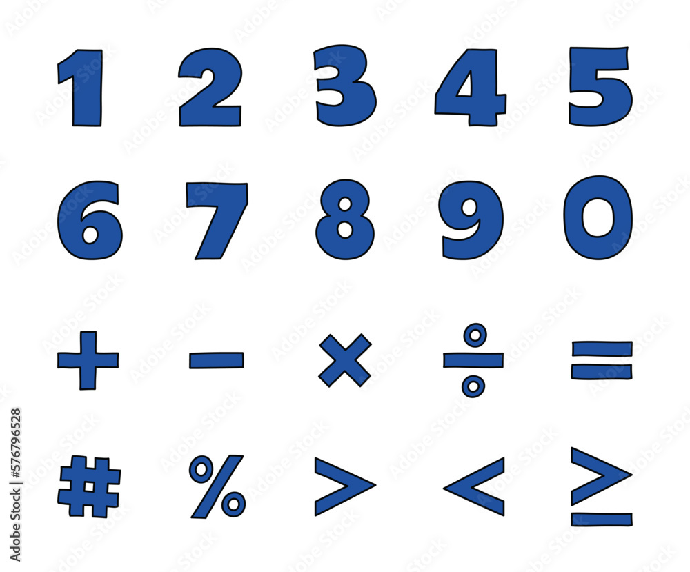 Collection of hand drawn icon set. Latin alphabet numbers from 0 to 9 ...