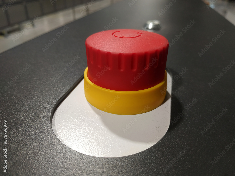 emergency button. emergency stop red button. production and industry ...