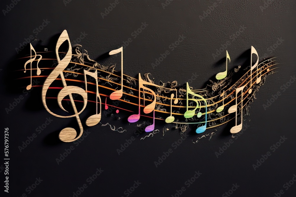 Black background with music notes. Photo generative AI Stock ...