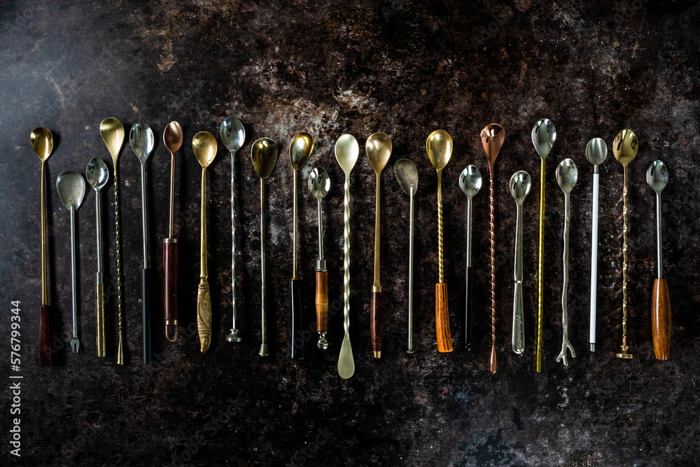 Collection of cocktail bar spoons Stock Photo | Adobe Stock