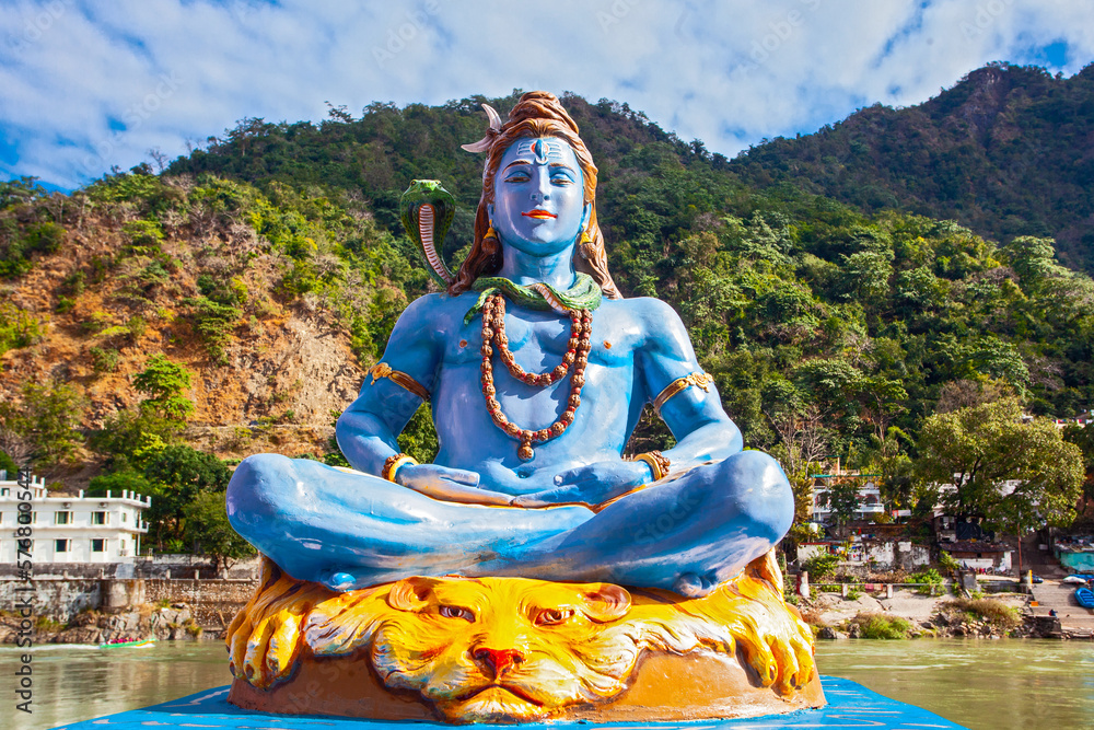 Statue of Lord Shiva on the Ganga river bank in Rishikesh Stock Photo ...